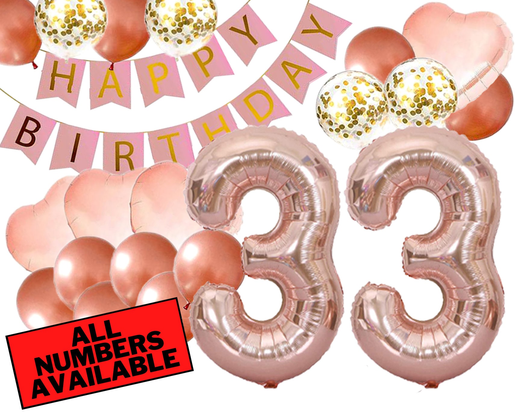 33rd Birthday Decorations for Her Pink and Rose Gold 33rd | Etsy