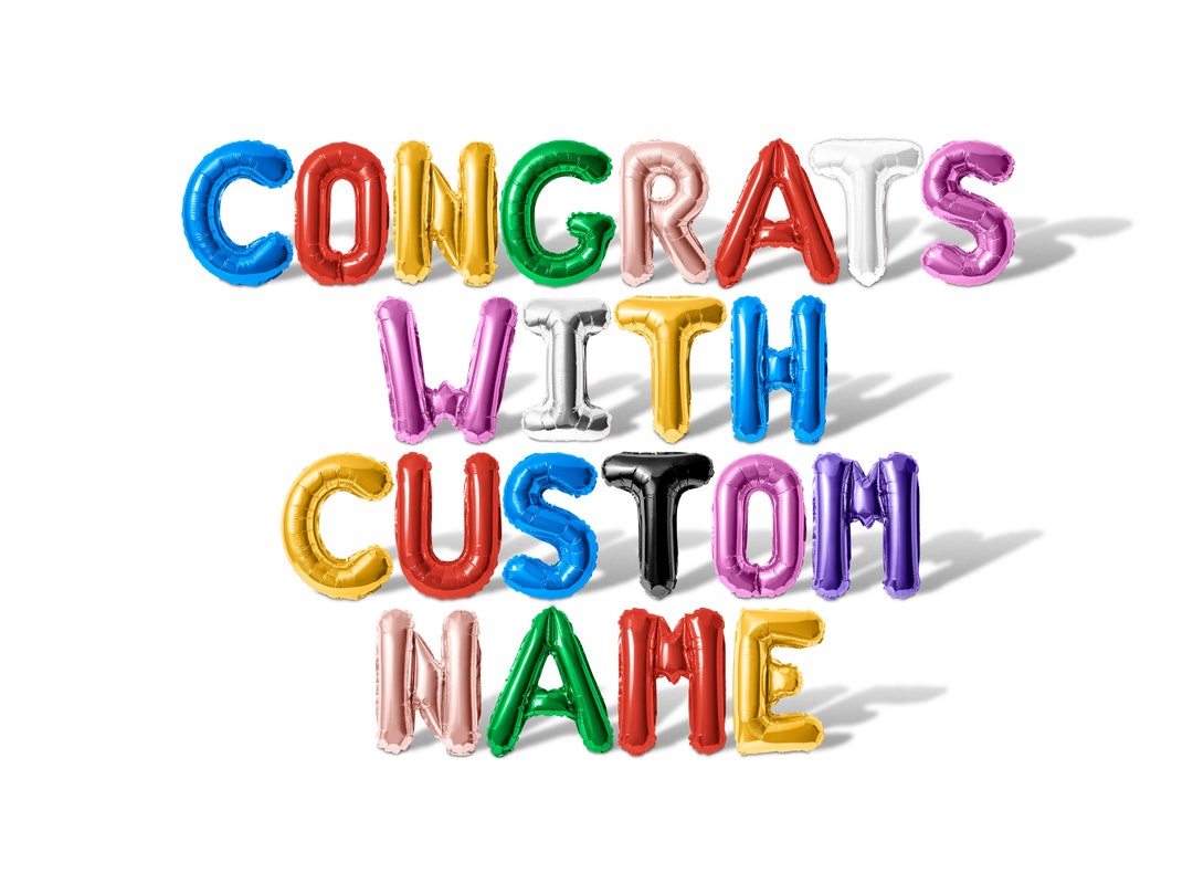 Congrats Balloon Banner W/ Custom Name Letter Balloons - Gold, Rose ...