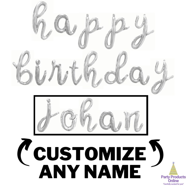 Cursive Happy Birthday Balloon Banner W/ Custom Name Cursive Letter ...
