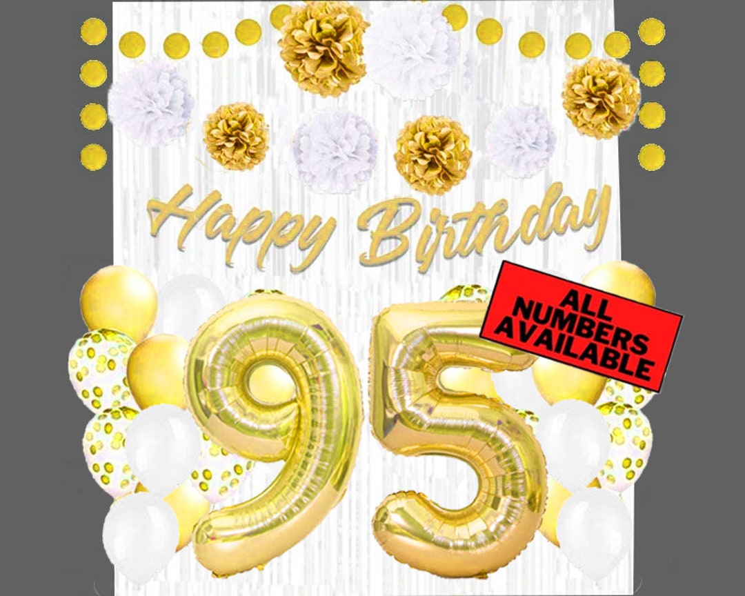 Gold & White 95th Birthday Decorations for Women - 40" Number Balloons ...