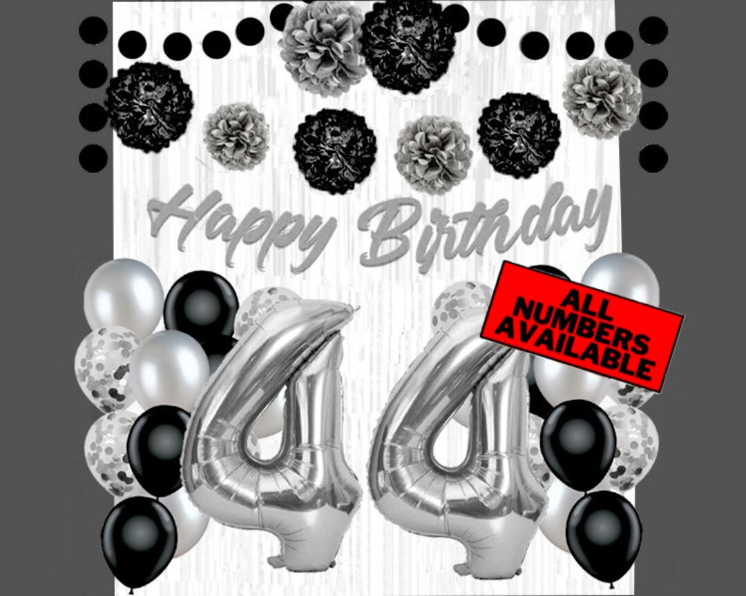 Silver & Black 44th Birthday Decorations for Women - 40" Number ...