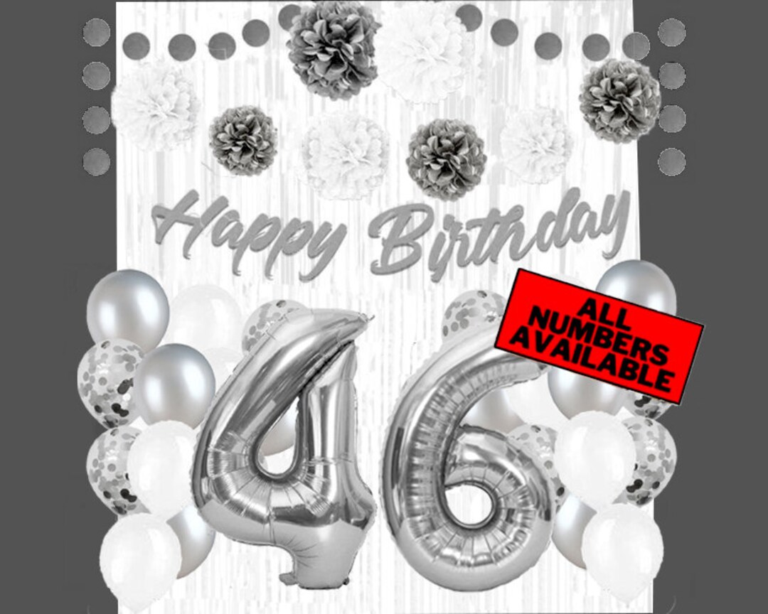 Silver & White 46th Birthday Decorations for Women - 40" Number ...