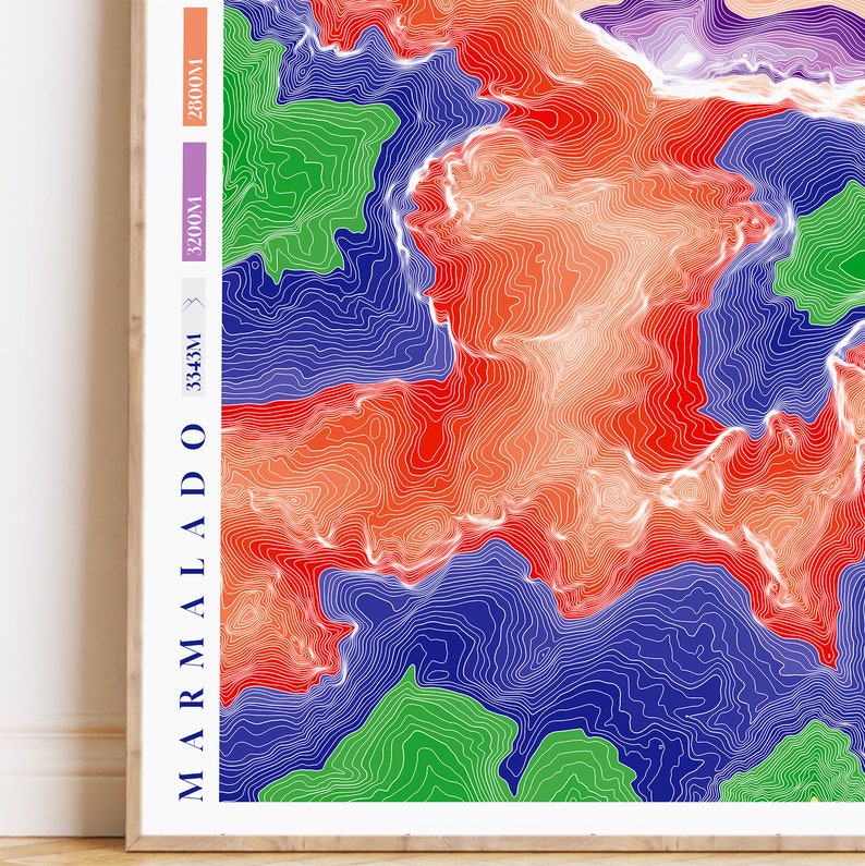 Marmolada Dolomites Italy Mountain Map Print Contour Map Topographic ...