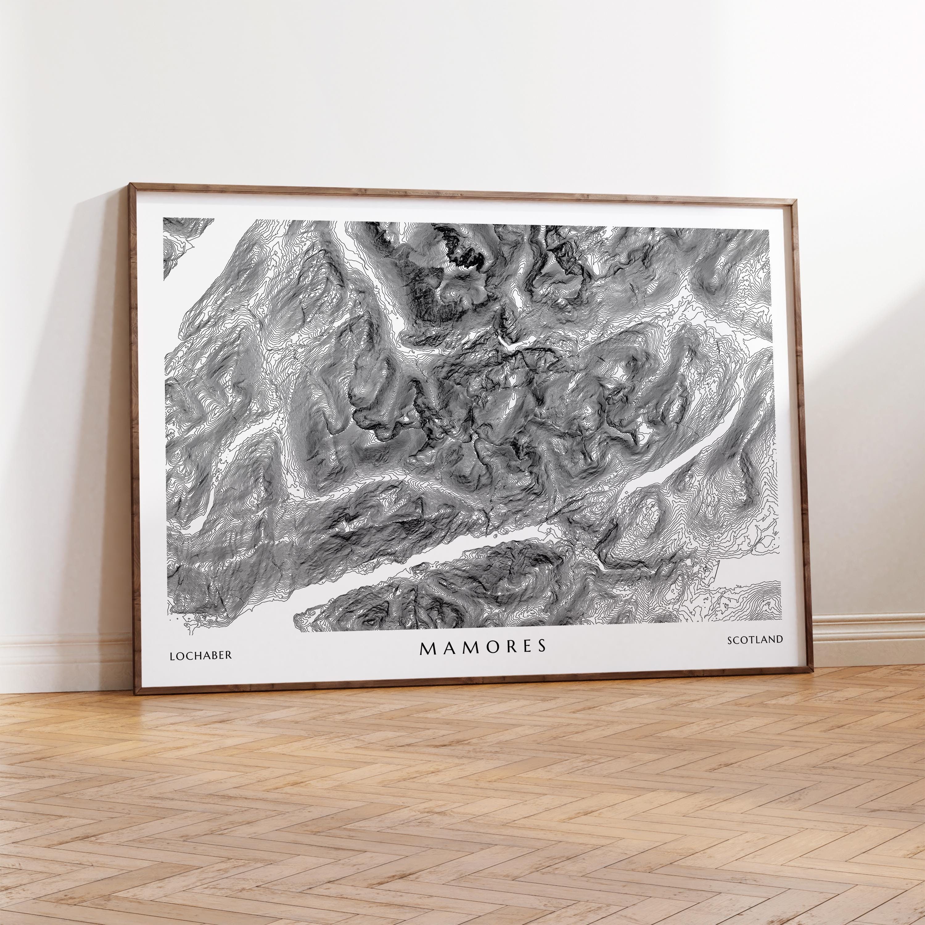 Mamores Lochaber Topographic Map Print | Scottish Highlands Mountain ...