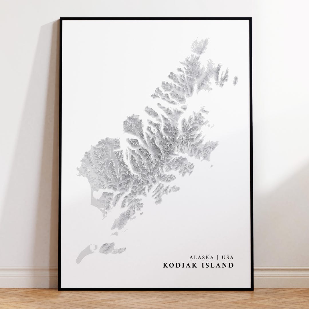 Kodiak Island Alaska Print | Elevation Poster - Topographic Contour Map ...