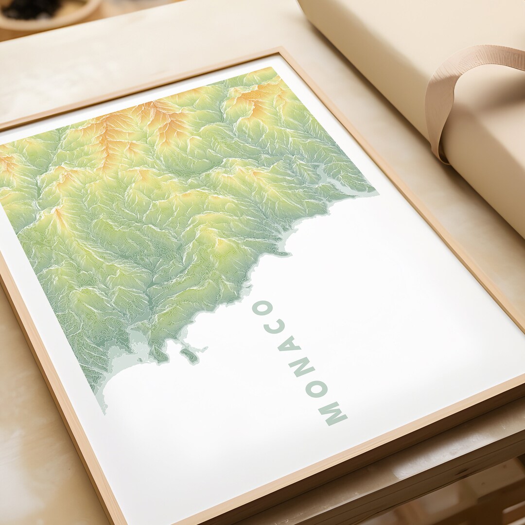 Monaco French Riviera Topographic Contour Relief Map | France Travel ...