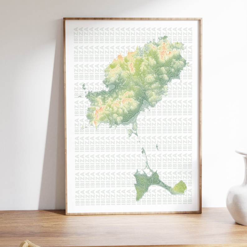 Ibiza Topographic Contour Relief Map | Spanish Print | Balearic Islands ...