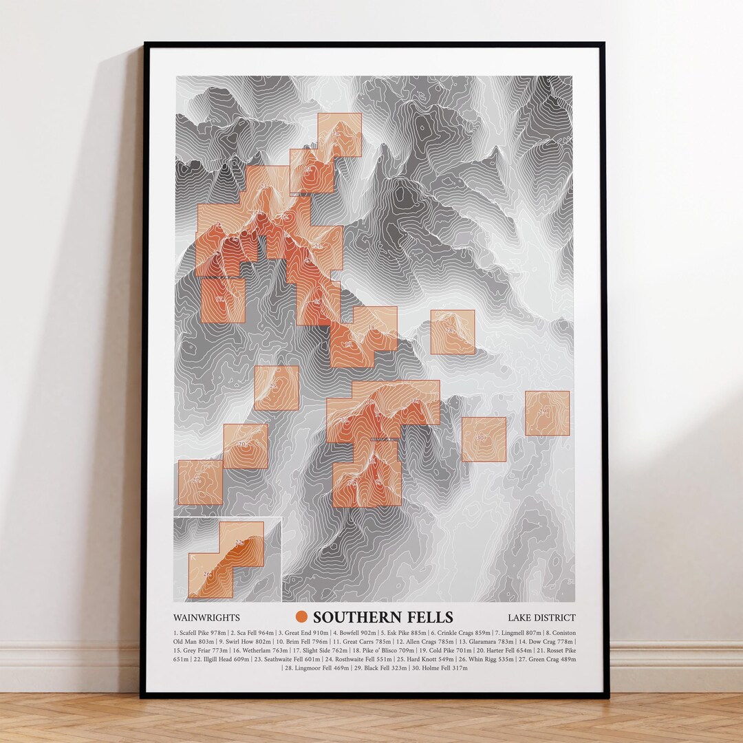 Wainwrights Lake District Print | the Southern Fells | Topographic ...