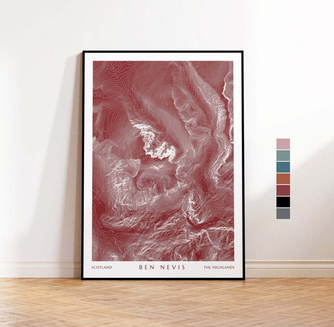 Ben Nevis Print | Scottish Highlands- Mountain Map Print - Contour Map ...