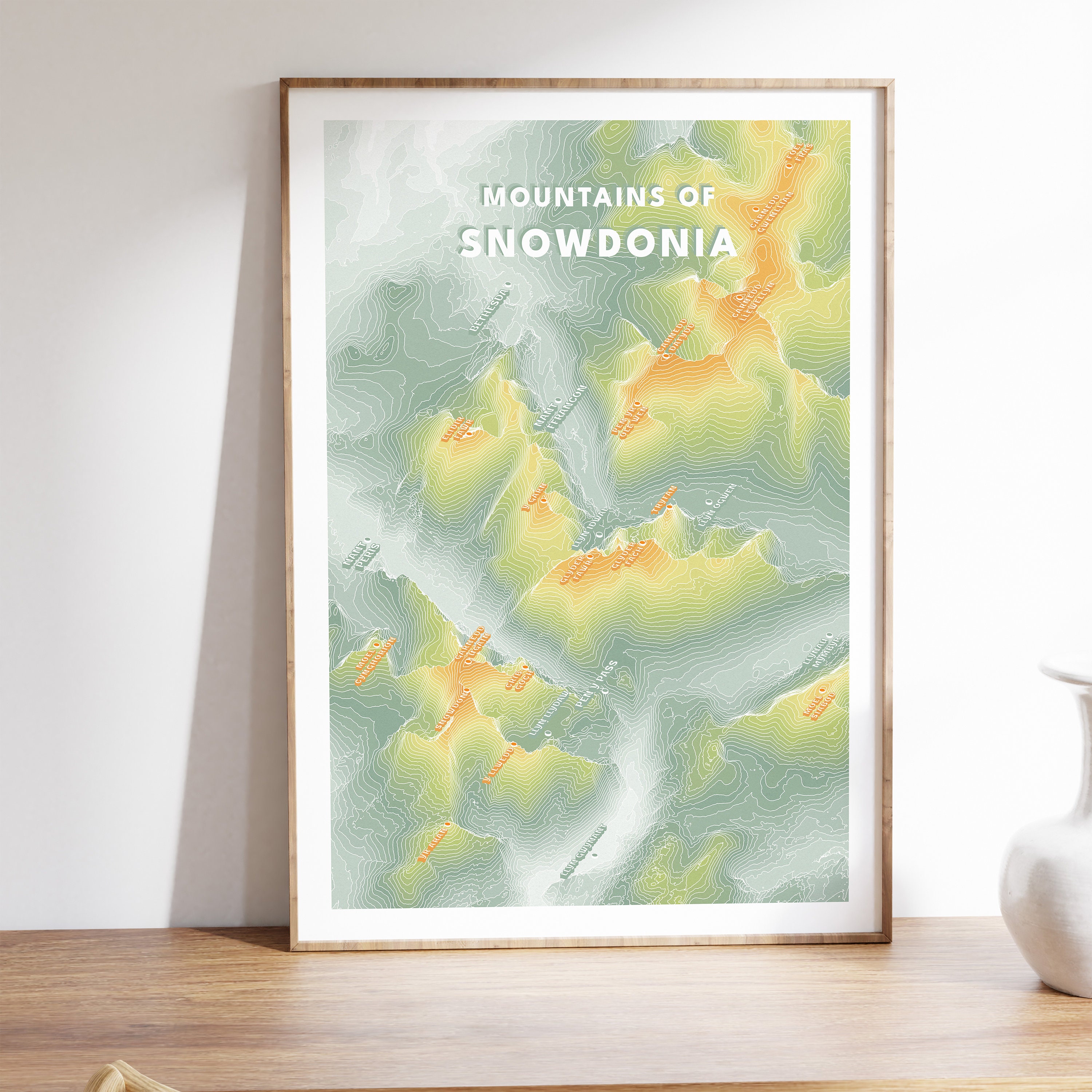 Snowdonia Eryri National Park Mountains Topographic Contour Relief Map ...