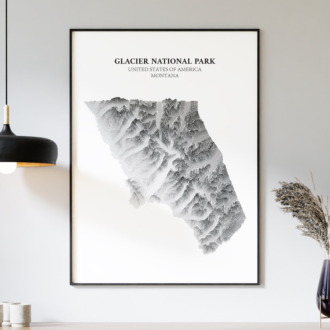 Glacier National Park Topographic Art Print: Montana Topographic Map ...