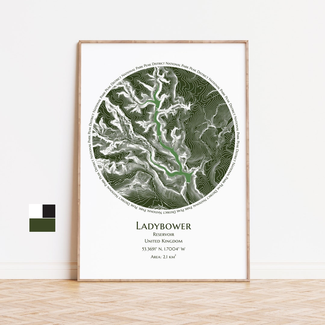 Ladybower Reservoir Print | Peak District - Reservoir Map Print ...