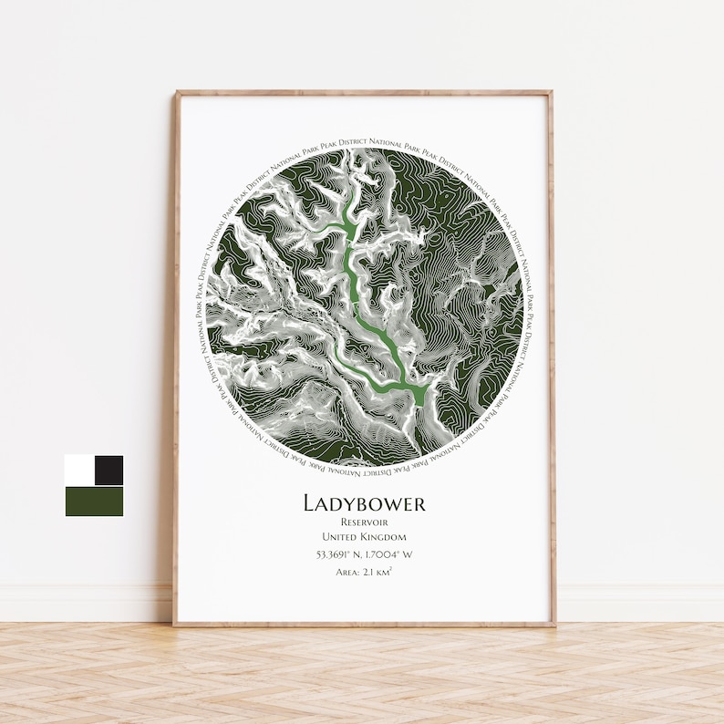 Ladybower Reservoir Print | Peak District - Reservoir Map Print ...