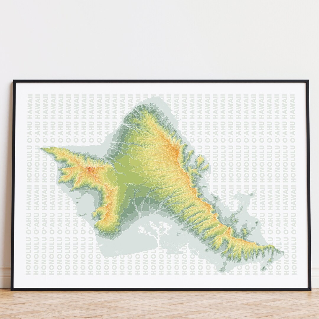Honolulu Oahu Hawaii Topographic Map Art Print - Etsy Portugal