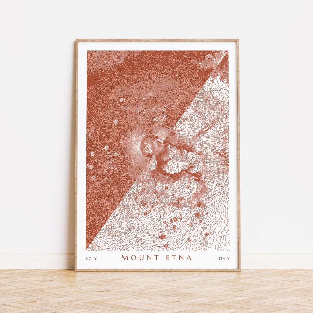 Mount Etna Map Print Italy Volcano Mountain Map Print Contour Map ...