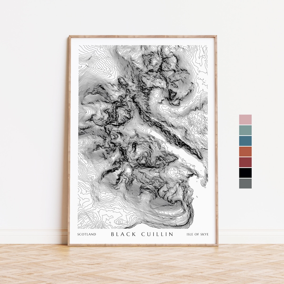 Cuillin Ridge Topographic Contour Map - Isle of Skye Print - Scotland ...