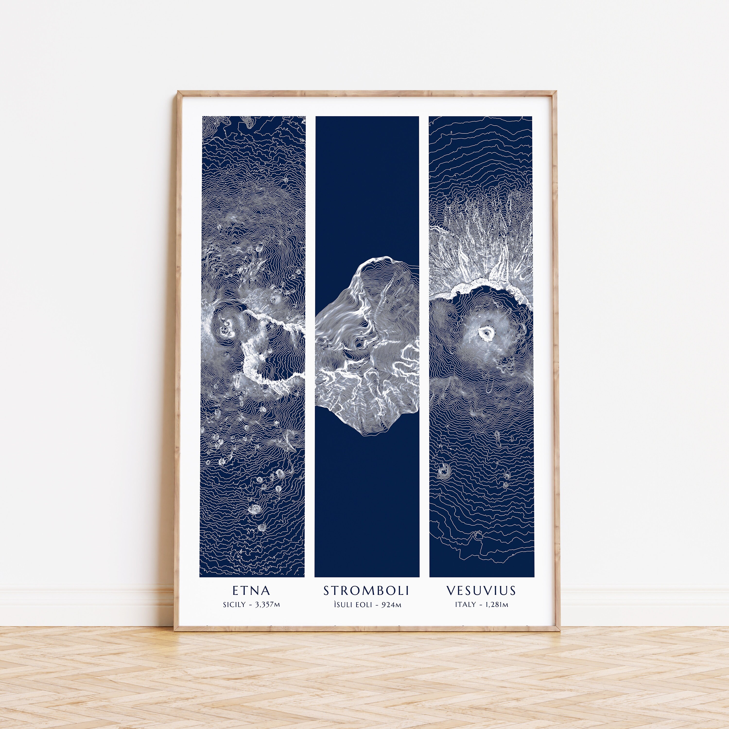 Italian Volcanos Topography Map Etna Vulcano Vesuvius Travel Poster Set ...