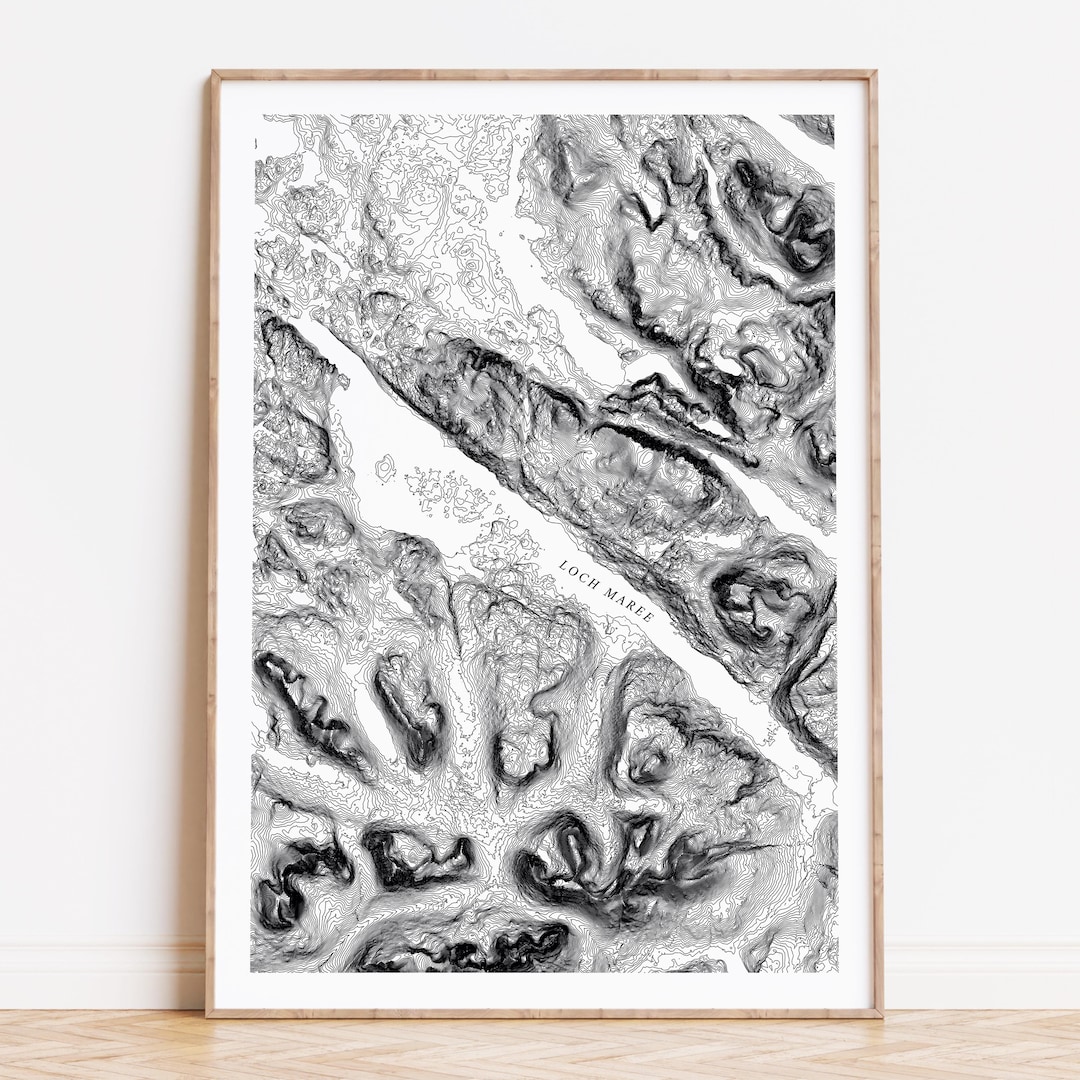 Loch Maree Topographic Map Print | Scottish Highlands Mountain Scotland ...