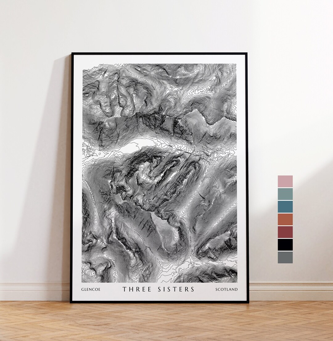 Glencoe Three Sisters Topographic Map Print: Scottish Highlands Hiking ...