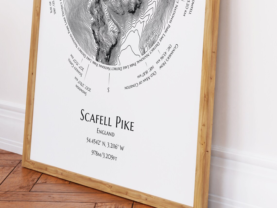 Scafell Pike Map Print | Lake District - Triangulation Map - Mountain ...