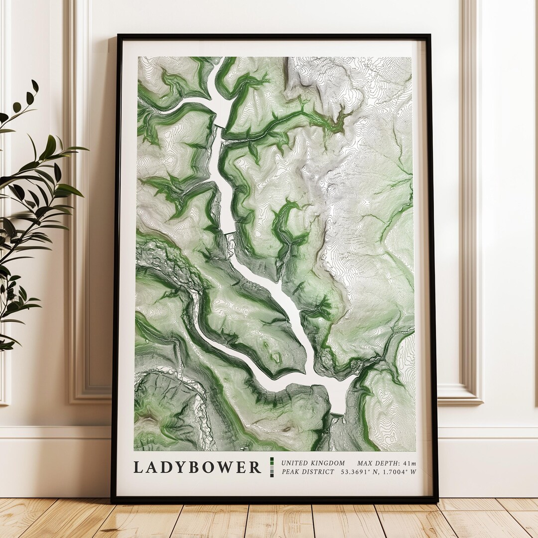 Ladybower Reservoir Print | the Peak District Map Poster - Topographic ...