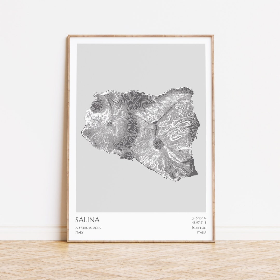 Salina Map Print | Aeolian Islands Italy Volcano - Mountain Map Print ...