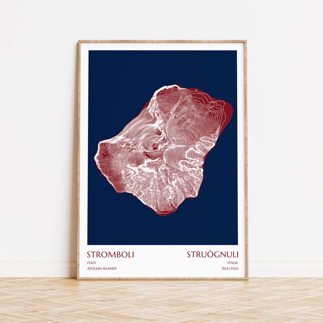 Stromboli Map Print | Aeolian Islands Italy Volcano - Mountain Map ...
