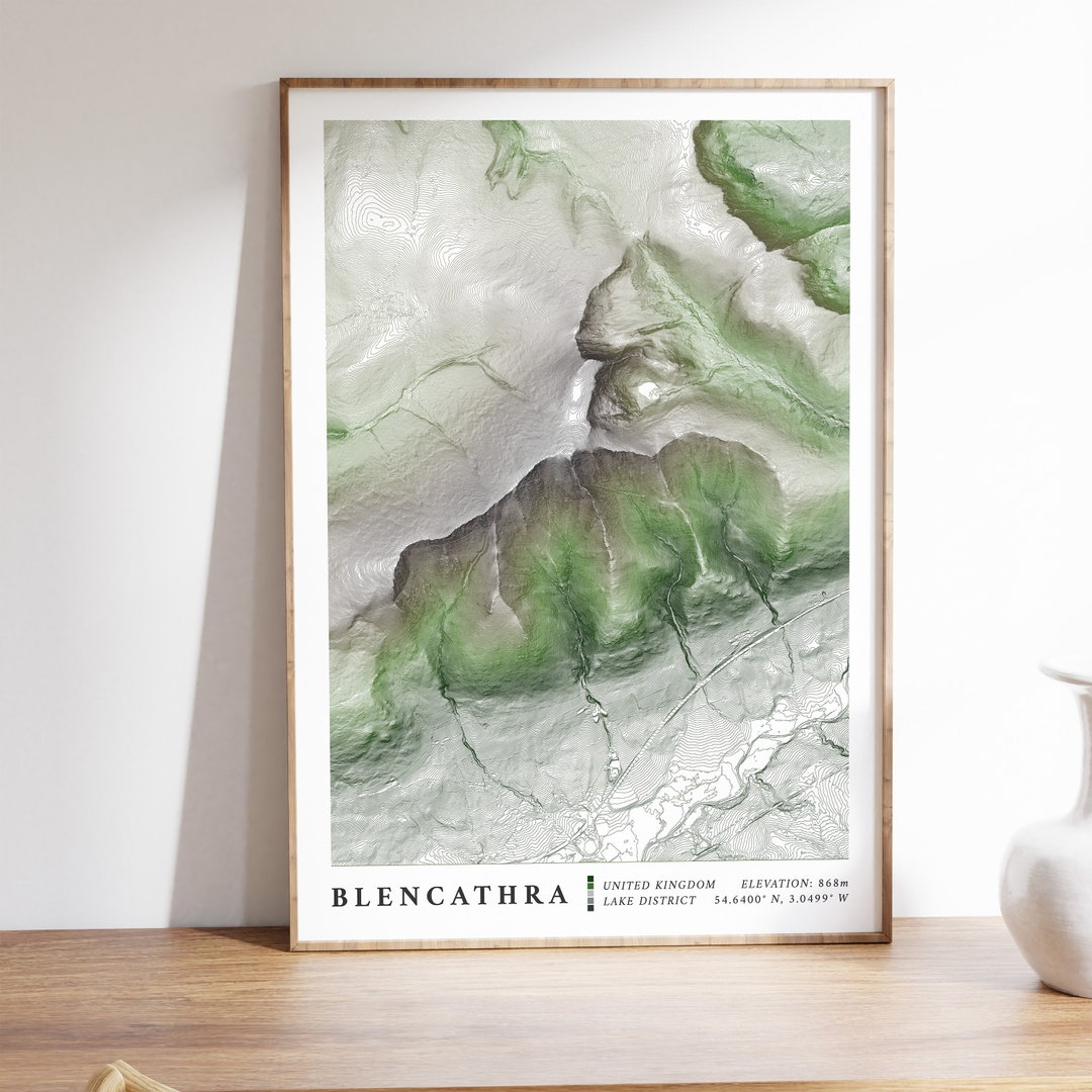 Blencathra Contour Map | Lake District National Park Print ...