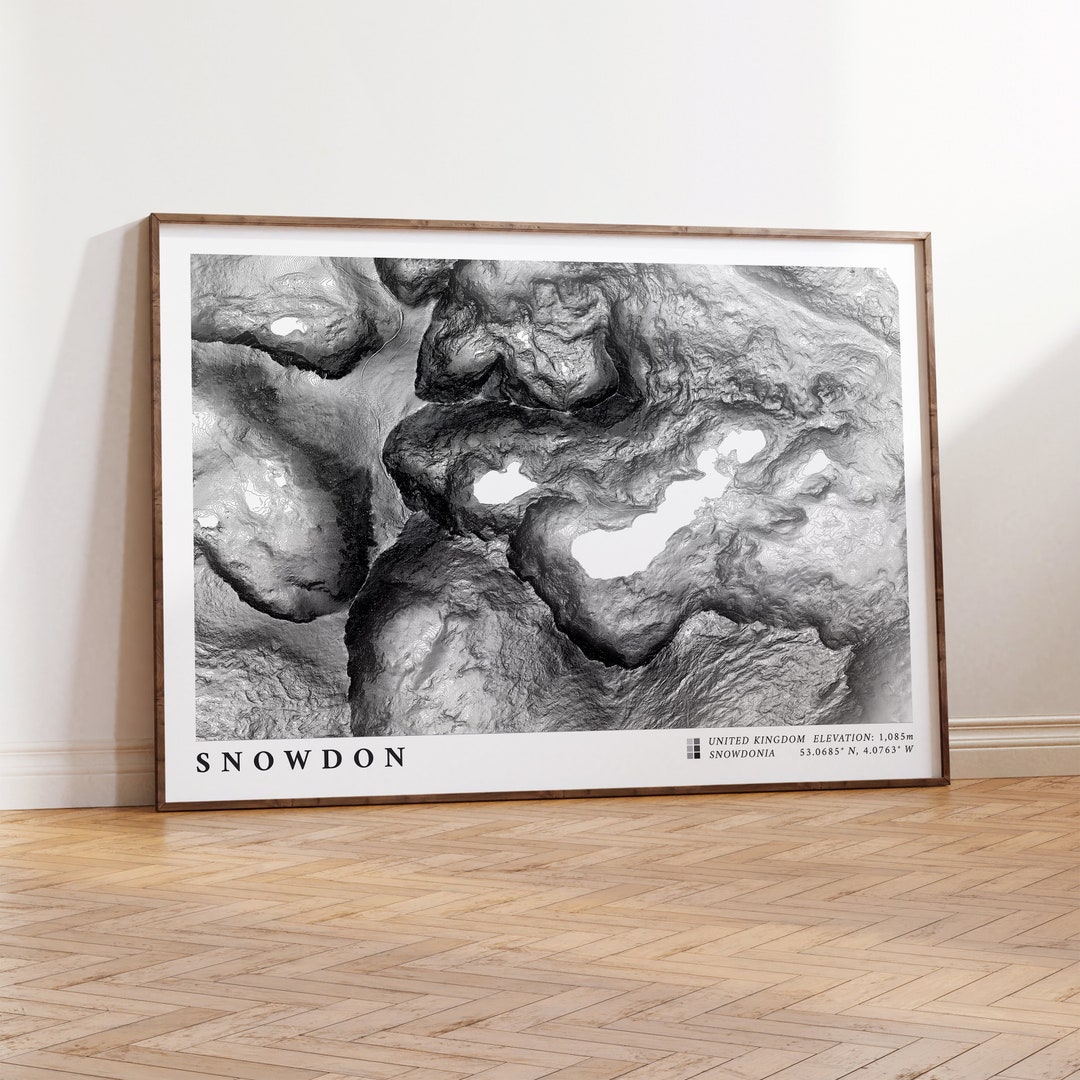 Snowdon Contour Map | Snowdonia Wales - Mountain Map Print ...
