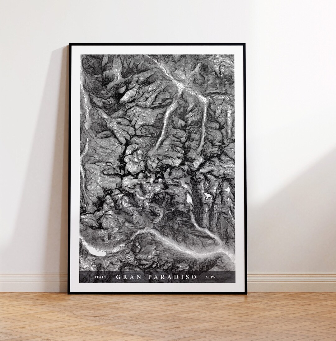 Gran Paradiso Italy Heat Contour Topographic Map Italian Alps - Etsy