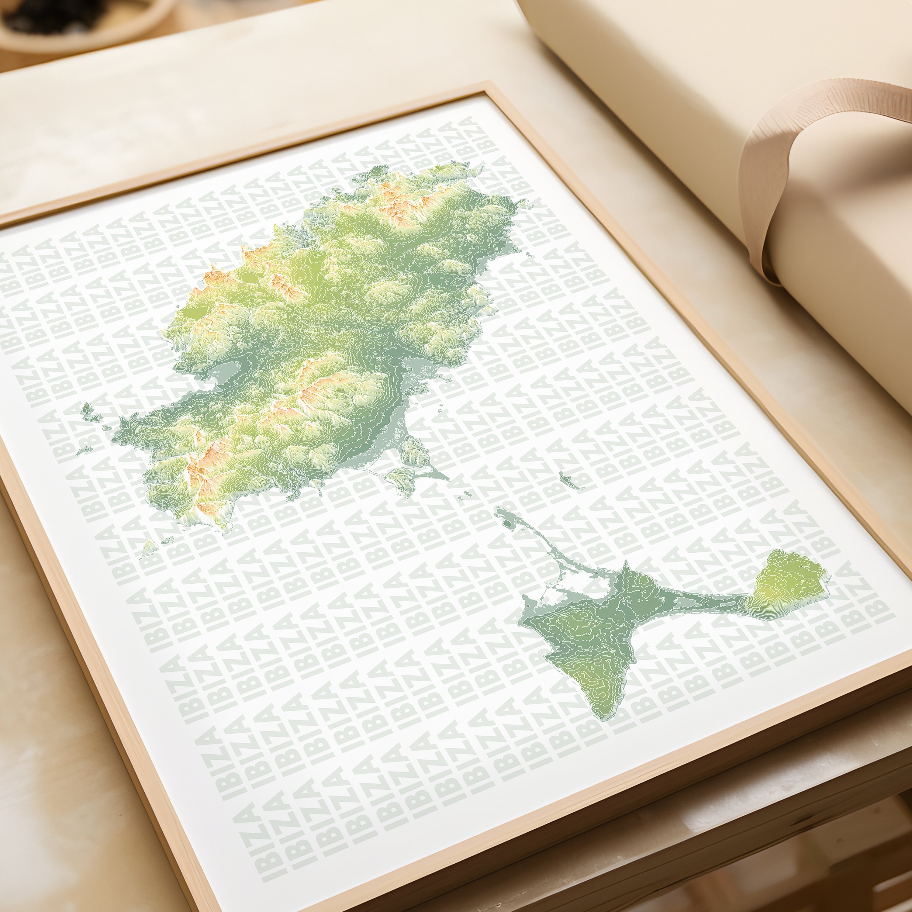 Ibiza Topographic Contour Relief Map | Spanish Print | Balearic Islands ...