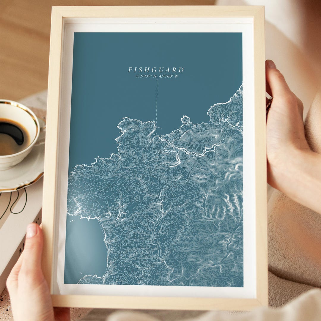 Fishguard Topographic Map, Pembrokeshire Contour Print, South Wales ...