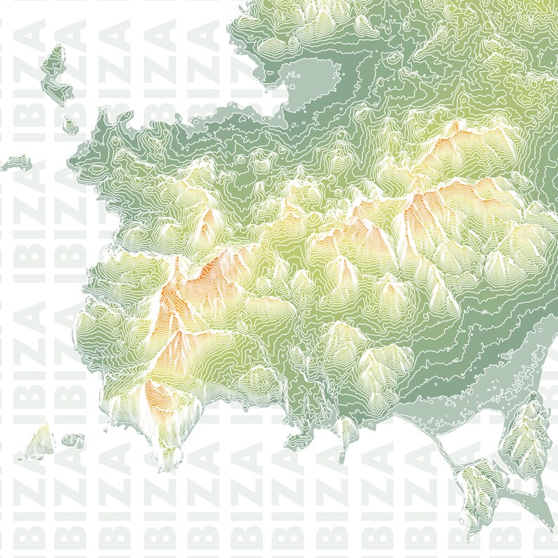 Ibiza Topographic Contour Relief Map | Spanish Print | Balearic Islands ...