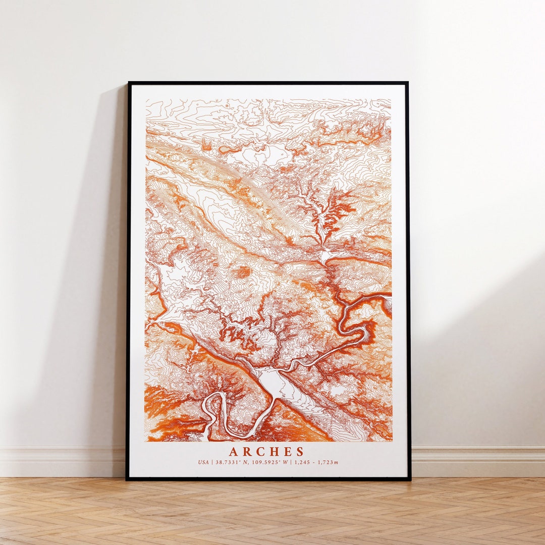 Arches National Park Utah Topographic Contour Map | United States of ...