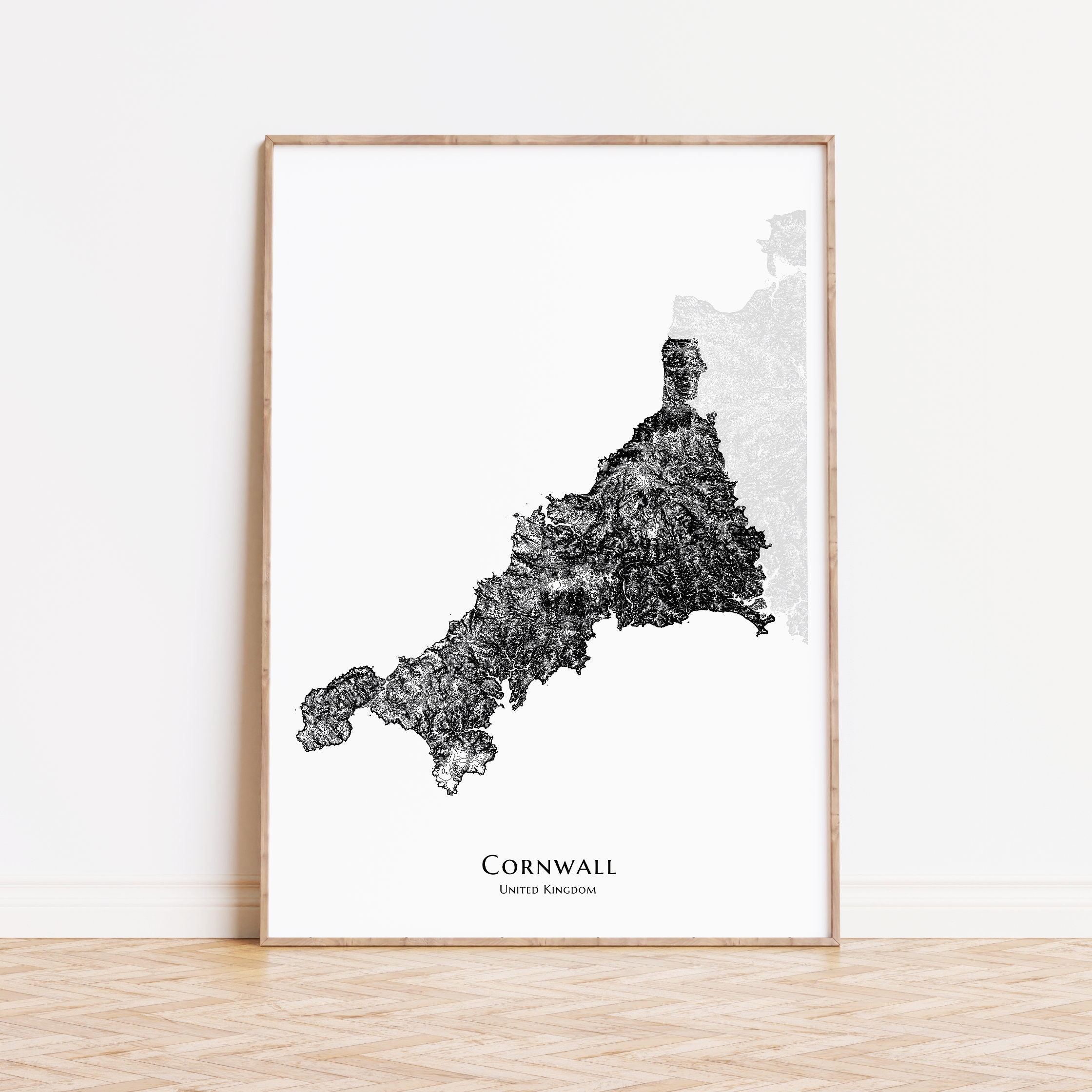 Cornwall Topographic Contour Map - Cornwall County Print - South Coast ...