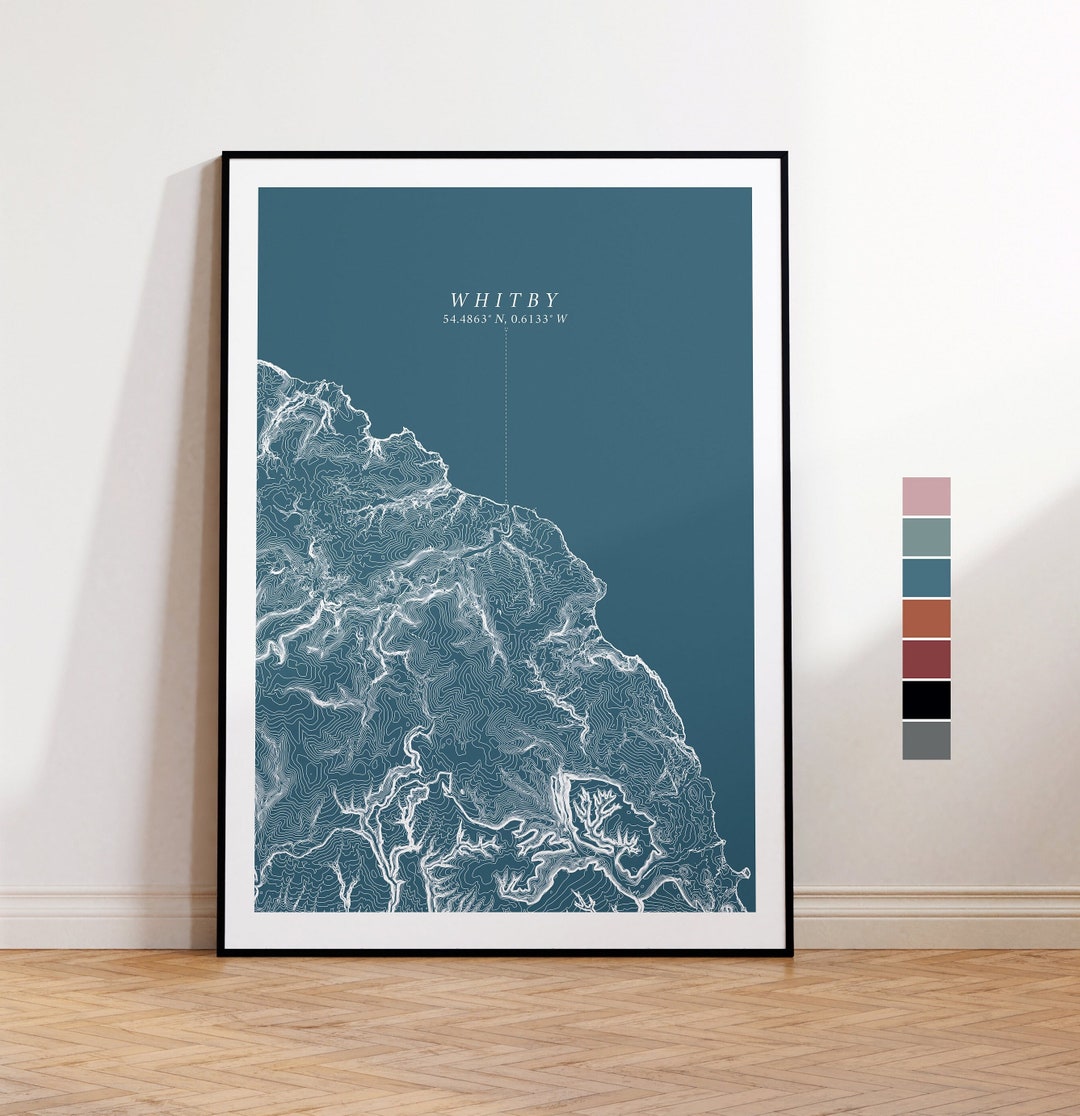 Whitby & Yorkshire Topographic Contour Map Whitby Print East Coast ...