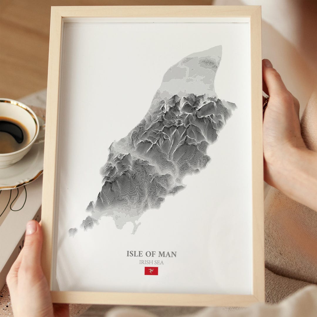 Isle of Man Topographic Map, Tourist Trophy TT Contour Elevation Print ...