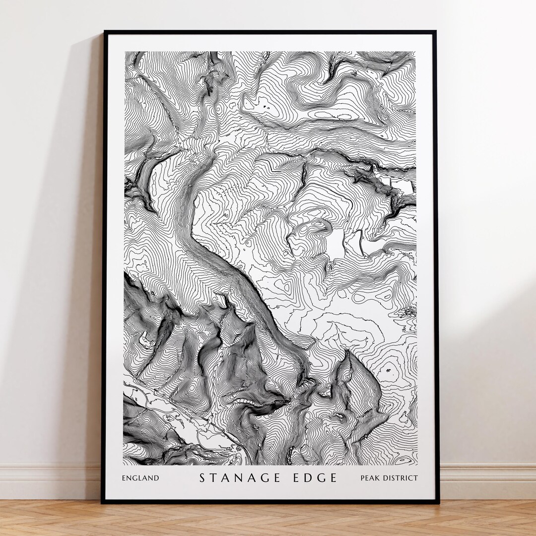 Stanage Edge Topographic Map Print: the Peak District Contour Wall Art ...
