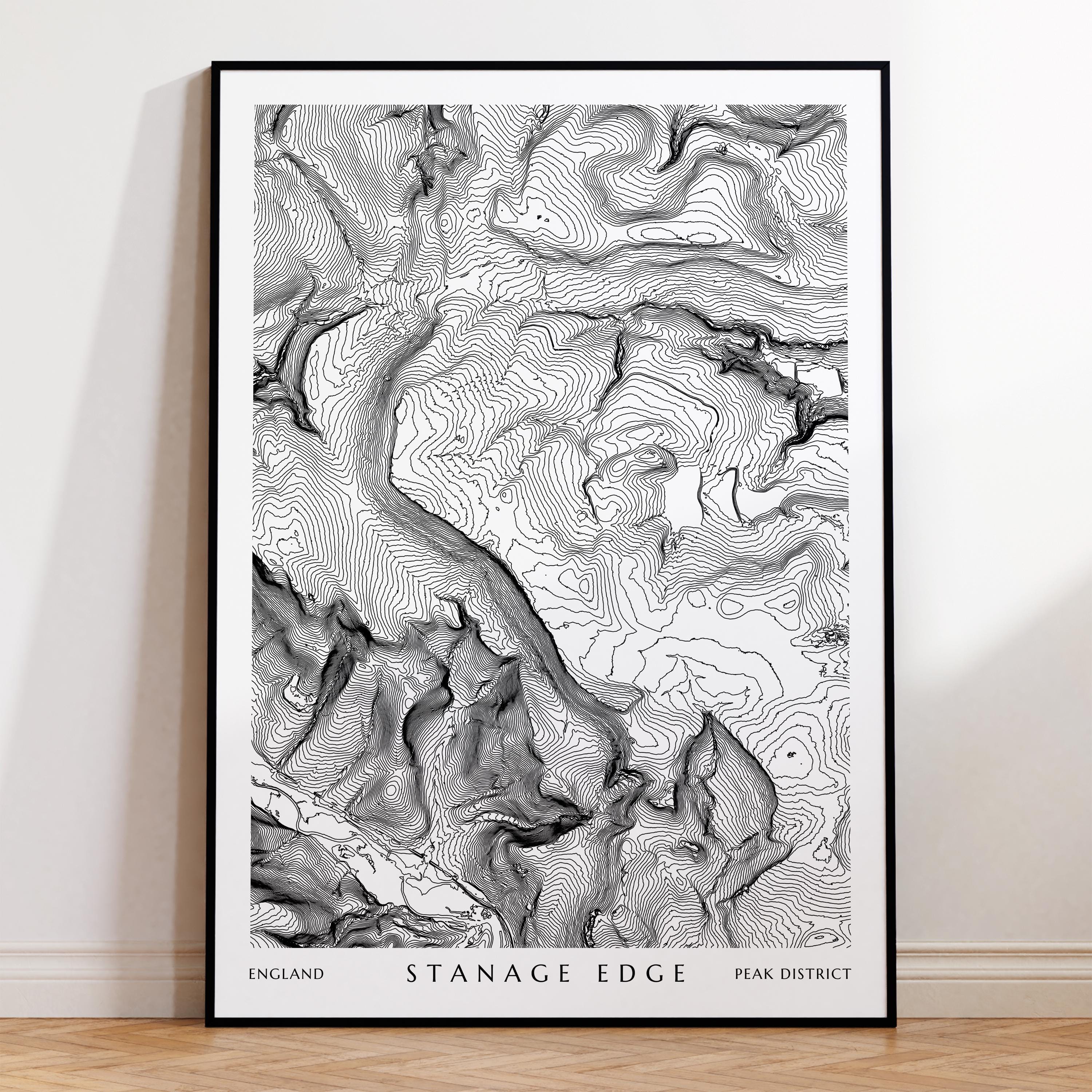Stanage Edge Topographic Map Print: the Peak District Contour Wall Art ...