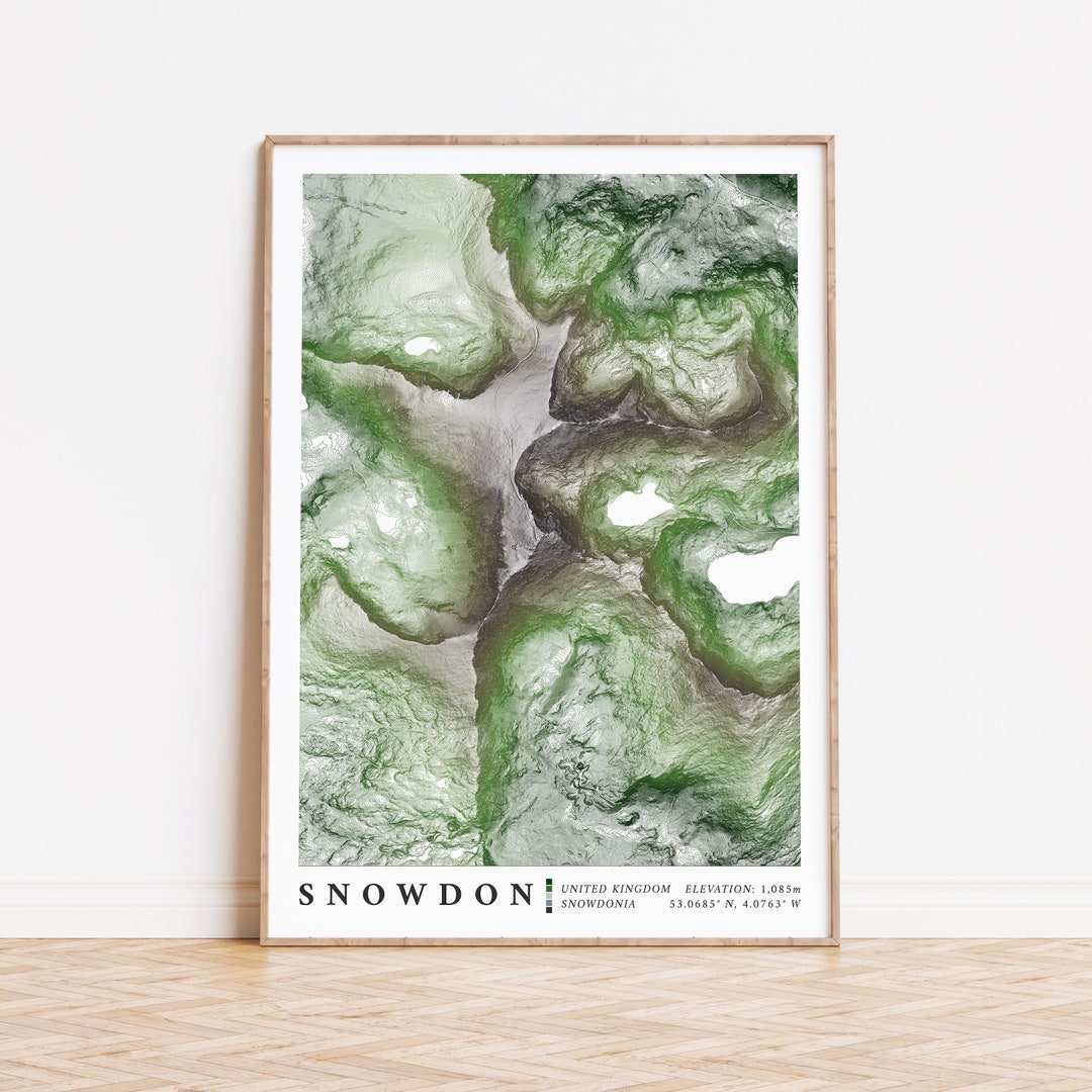 Snowdon Map Print | Snowdonia Eryri Topography Art - Wales Mountain Map ...