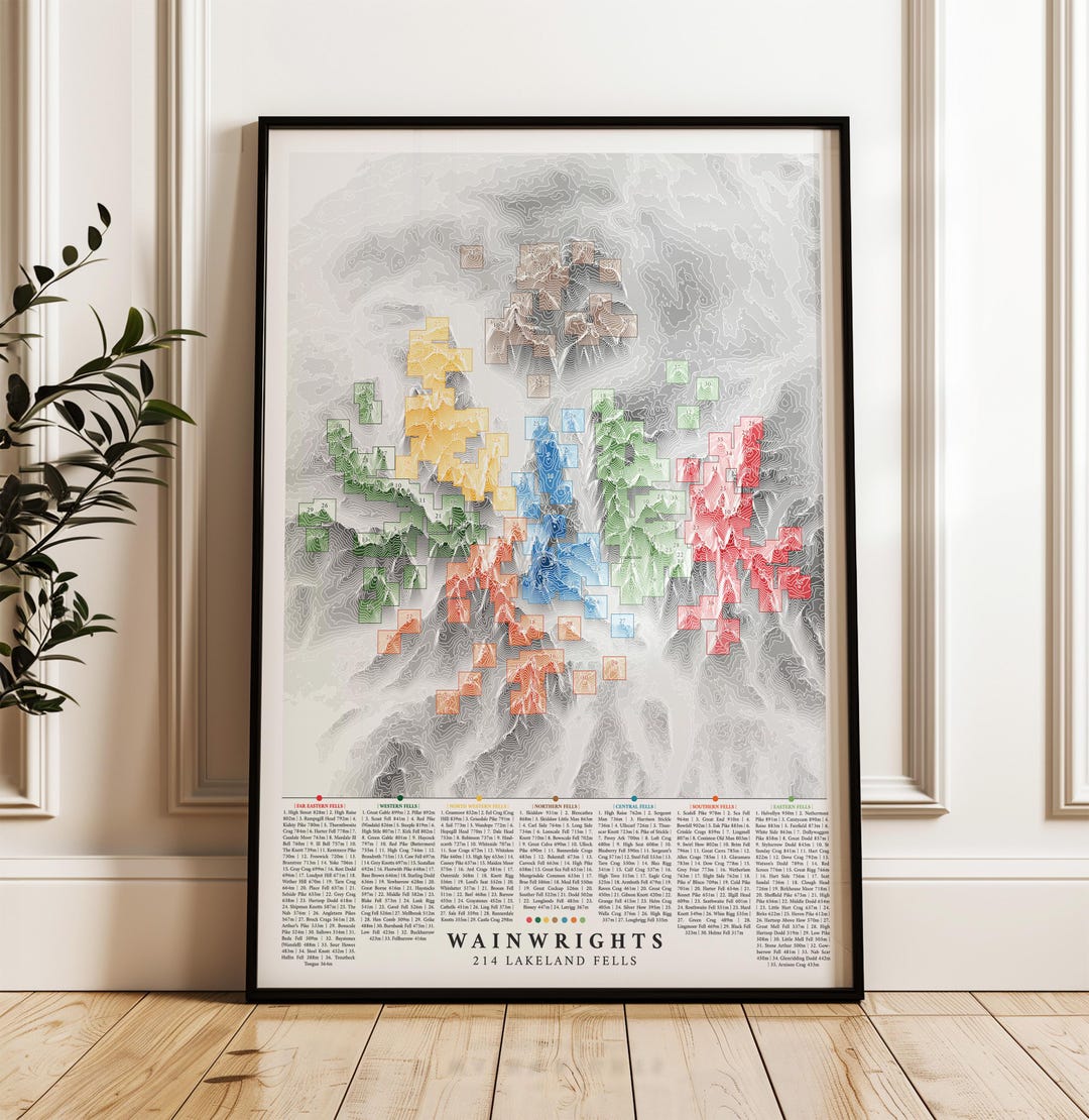 Wainwrights Lake District Mountain Poster | Topographic Contour Map ...