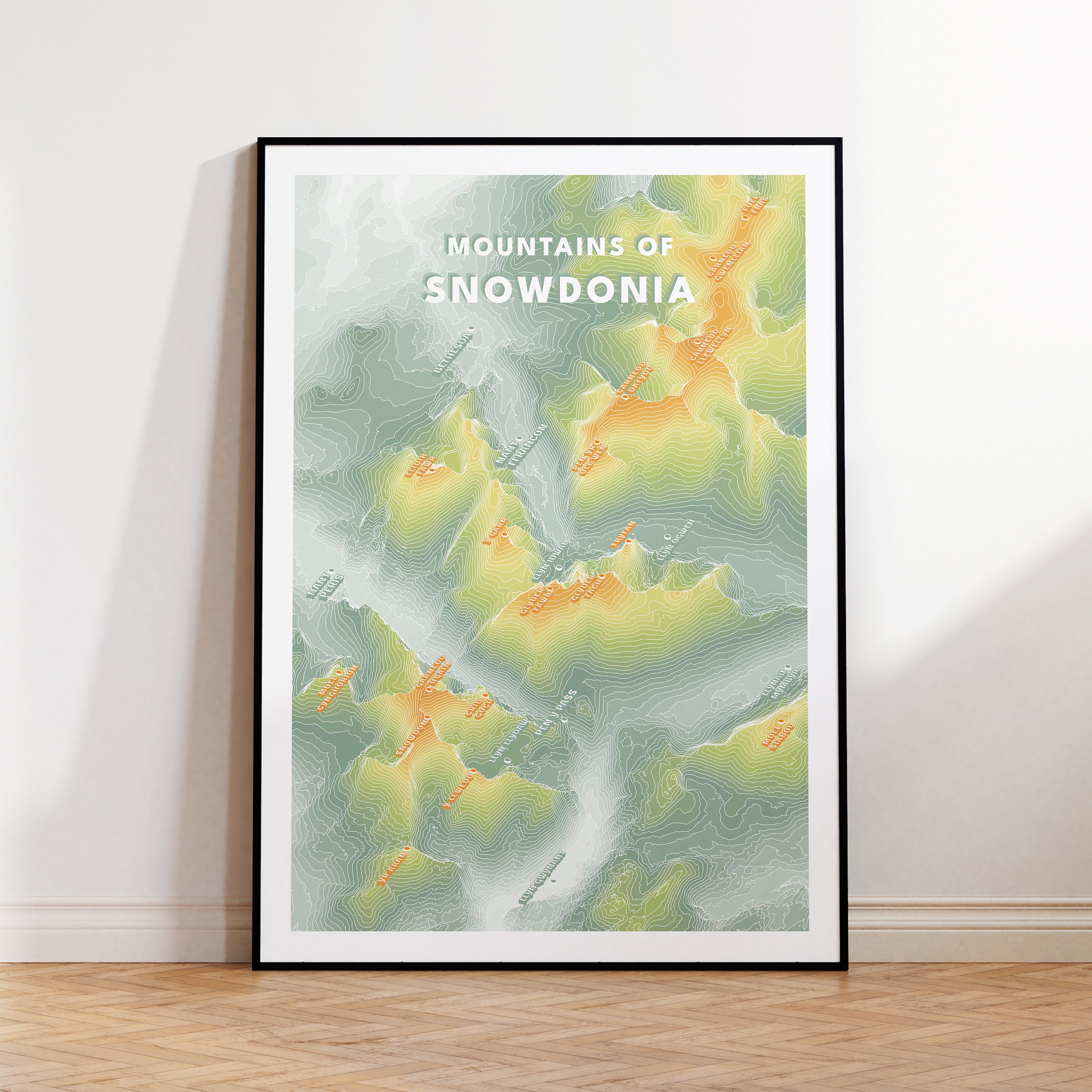 Snowdonia Eryri National Park Mountains Topographic Contour Relief Map ...
