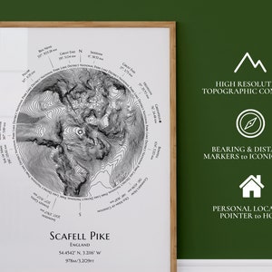 Scafell Pike Map Print | Lake District - Triangulation Map - Mountain ...