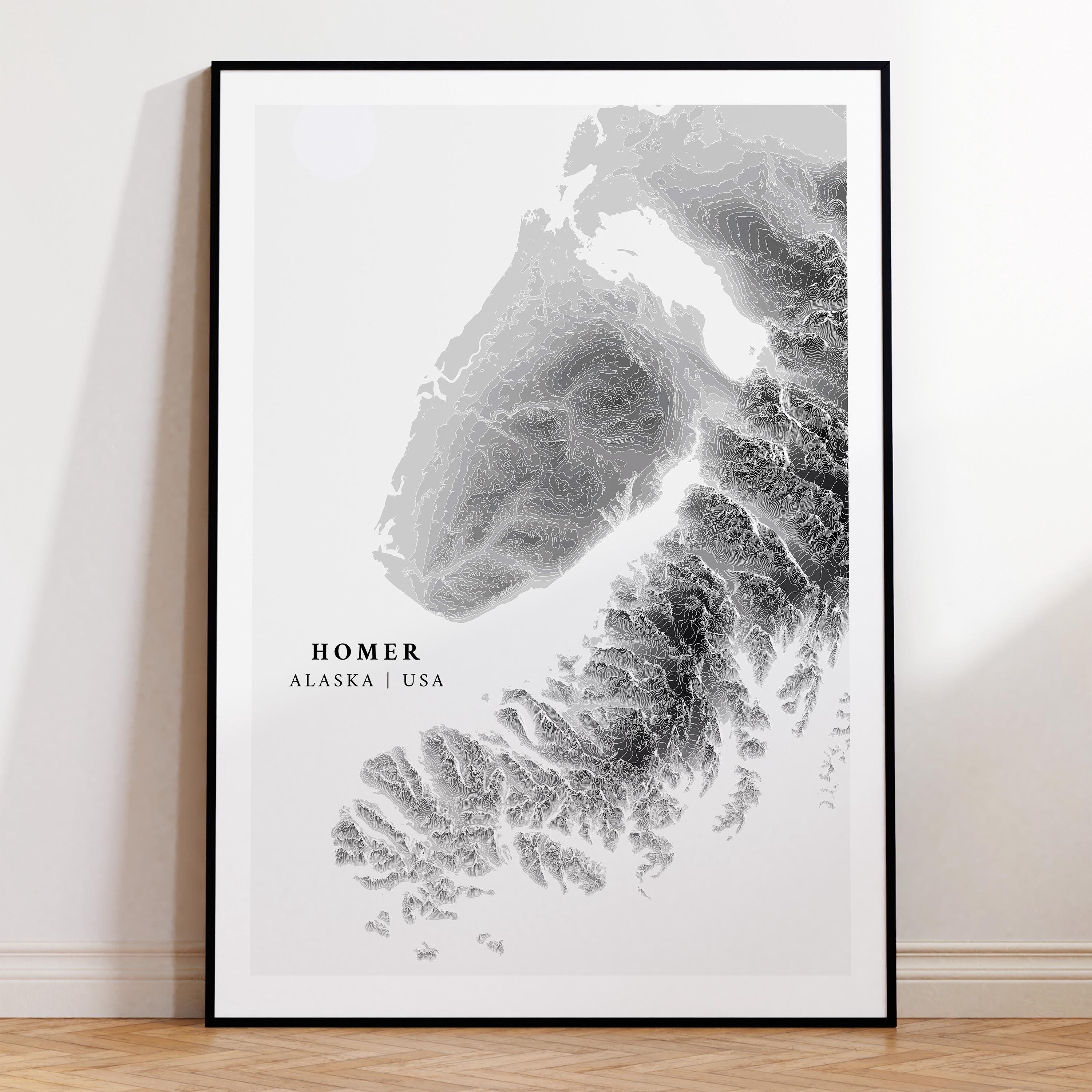 Homer Alaska Print | Elevation Poster - Topographic Contour Map ...