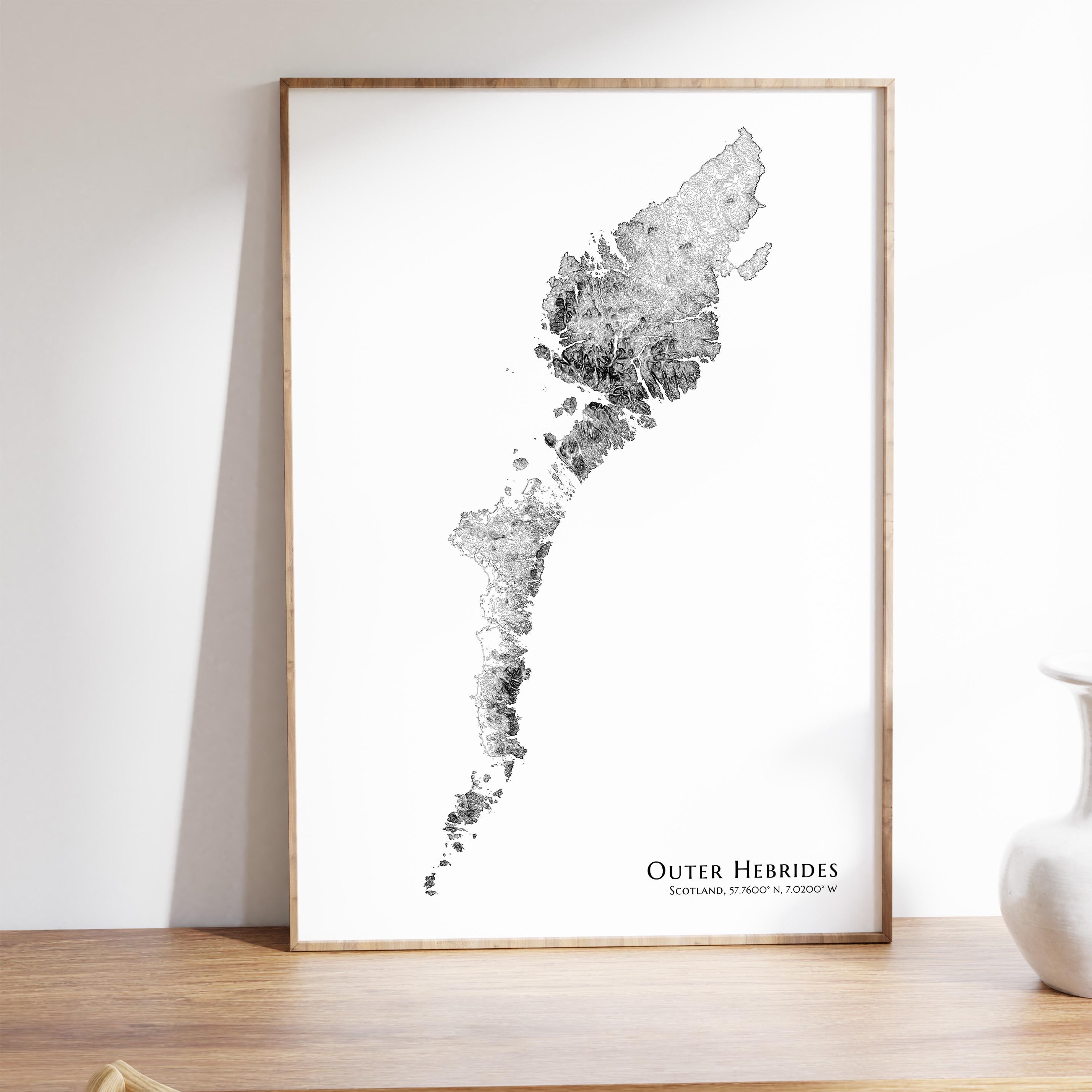 Outer Hebrides Topographic Map Print | Contour Scotland Travel Poster ...