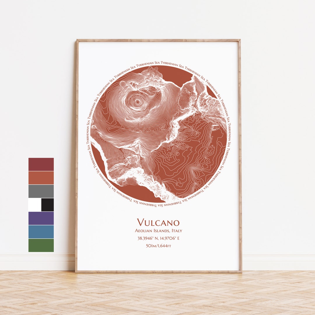 Vulcano Map Print | Aeolian Islands Italy Volcano - Mountain Map Print ...