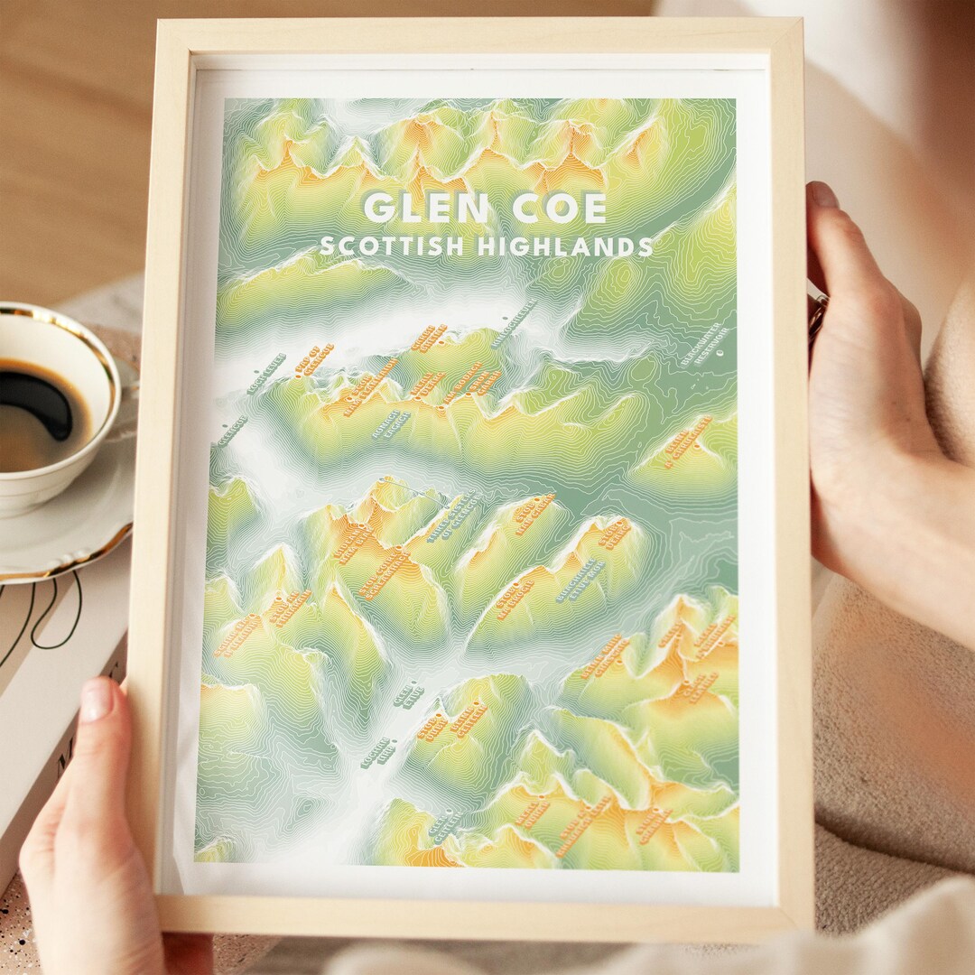 Glencoe Scotland Topographic Map, Scottish Highlands Munro Poster ...