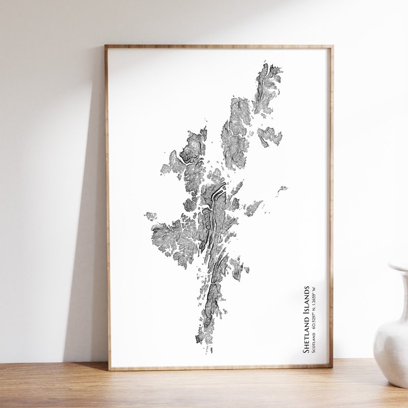 Shetland Islands Scotland Mountain Map Print Contour Map Topographic ...