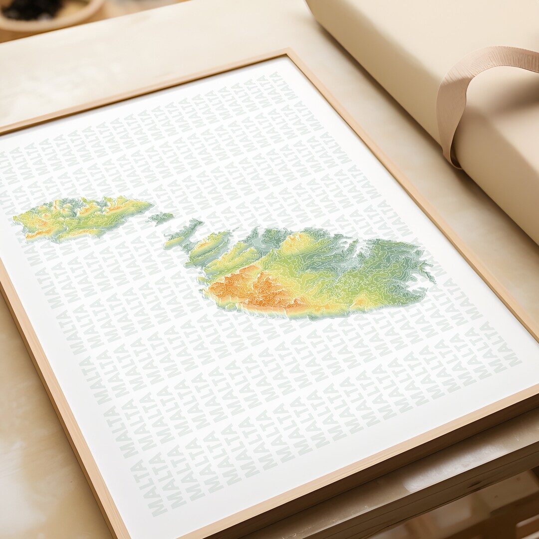 Malta Topographic Contour Relief Map Mediterranean Sea Travel Print - Etsy