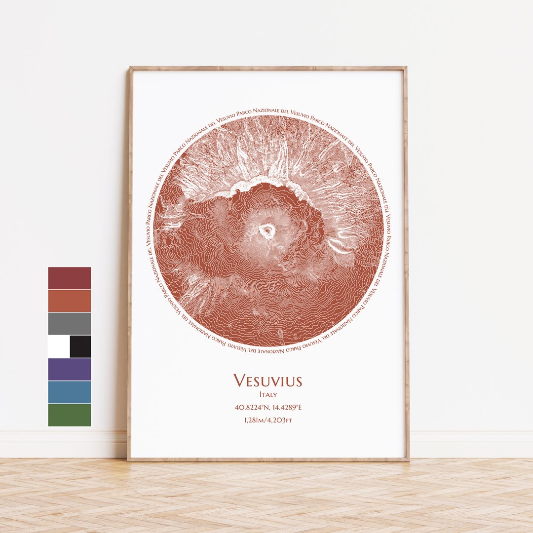 Vesuvius Map Print | Italy Volcano - Mountain Map Print - Contour Map ...
